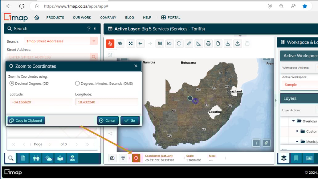 How do I find a property if I know the GPS coordinates?